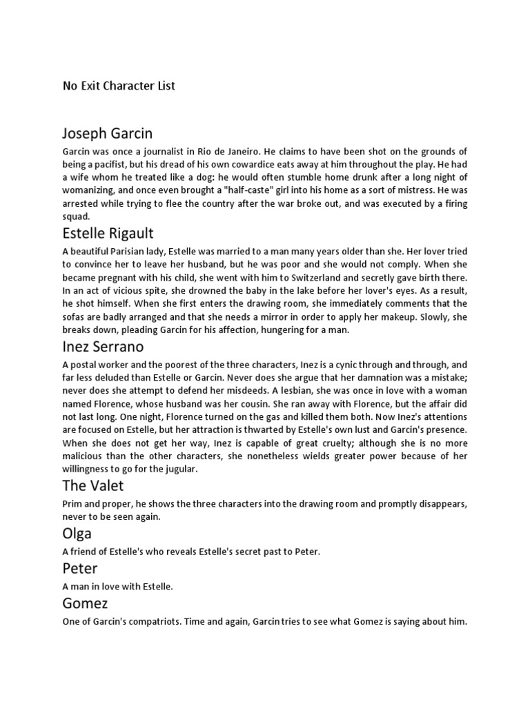 Joseph Garcin: No Exit Character List | PDF