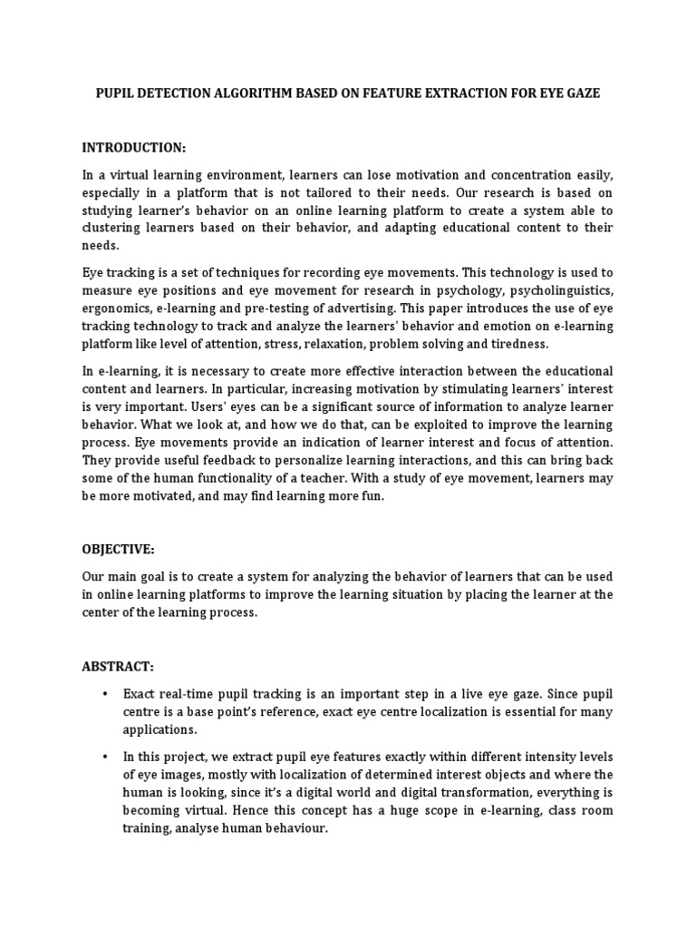 Pupil Detection Algorithm Based On Feature Extraction For Eye Gaze Pdf Learning