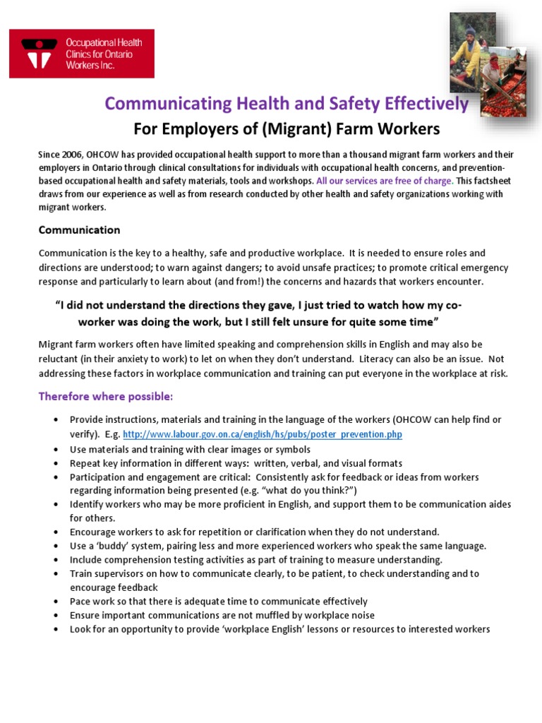 Communicating Health and Safety Effectively: For Employers of (Migrant ...