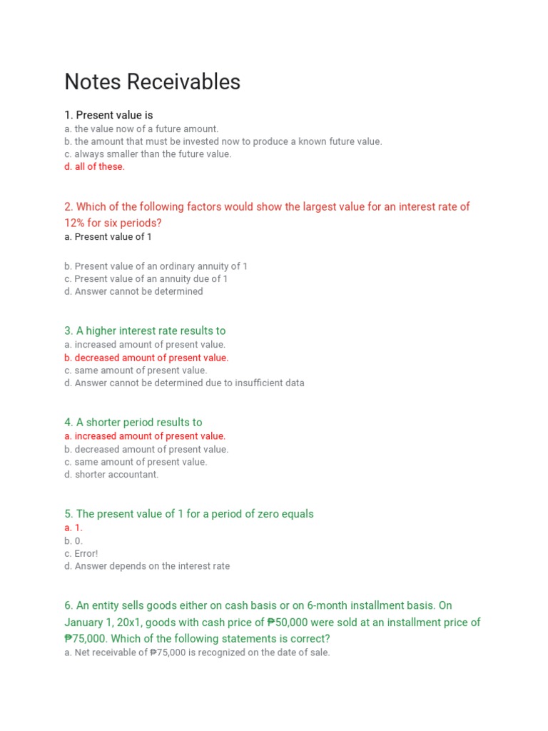 Notes Receivables | PDF | Present Value | Value (Economics)