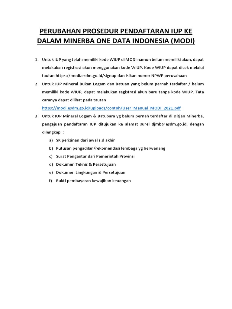Perubahan Prosedur Pendaftaran Iup Ke Dalam Minerba One Data Indonesia ...