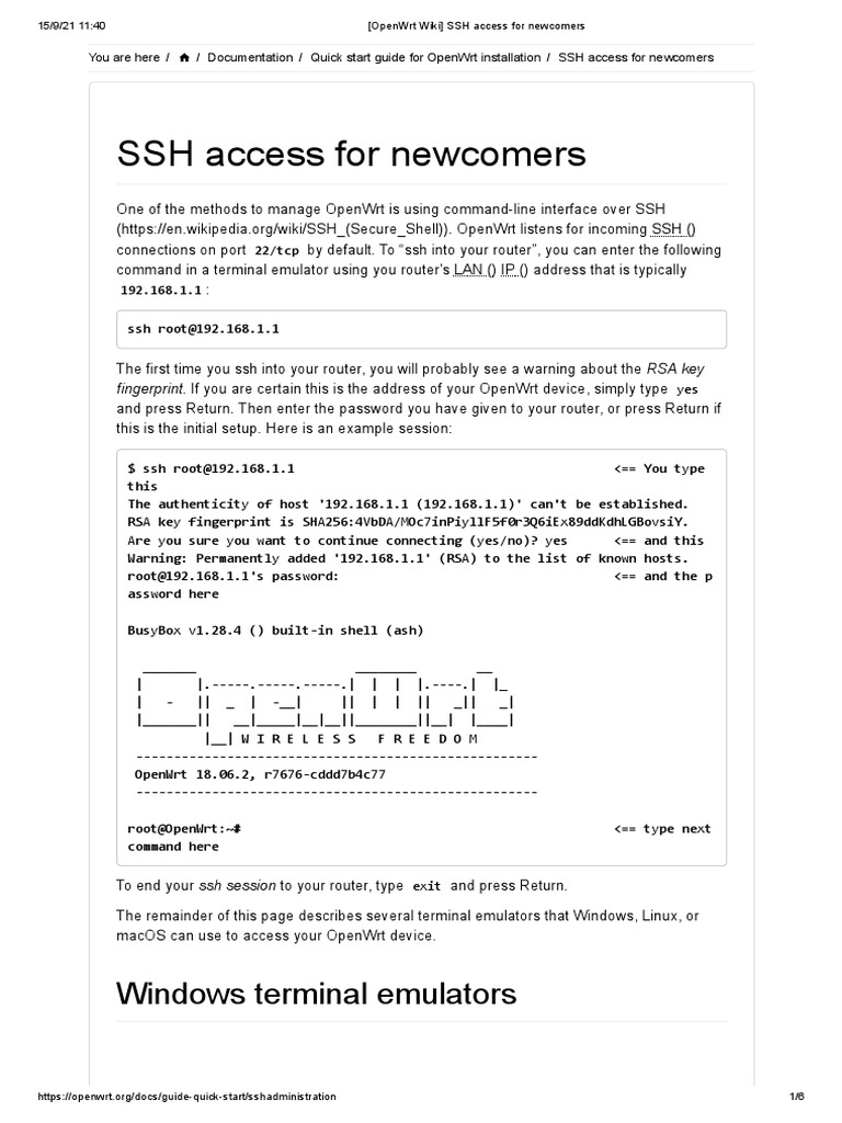 (OpenWrt Wiki) SSH Access For Newcomers | PDF | Command Line Interface | Microsoft Windows