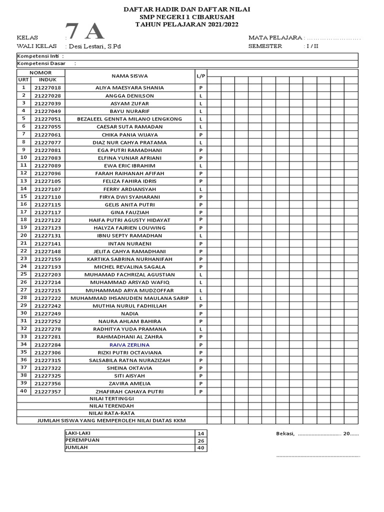 Abesn Siswa Kelas 7 2021 2022 New | PDF