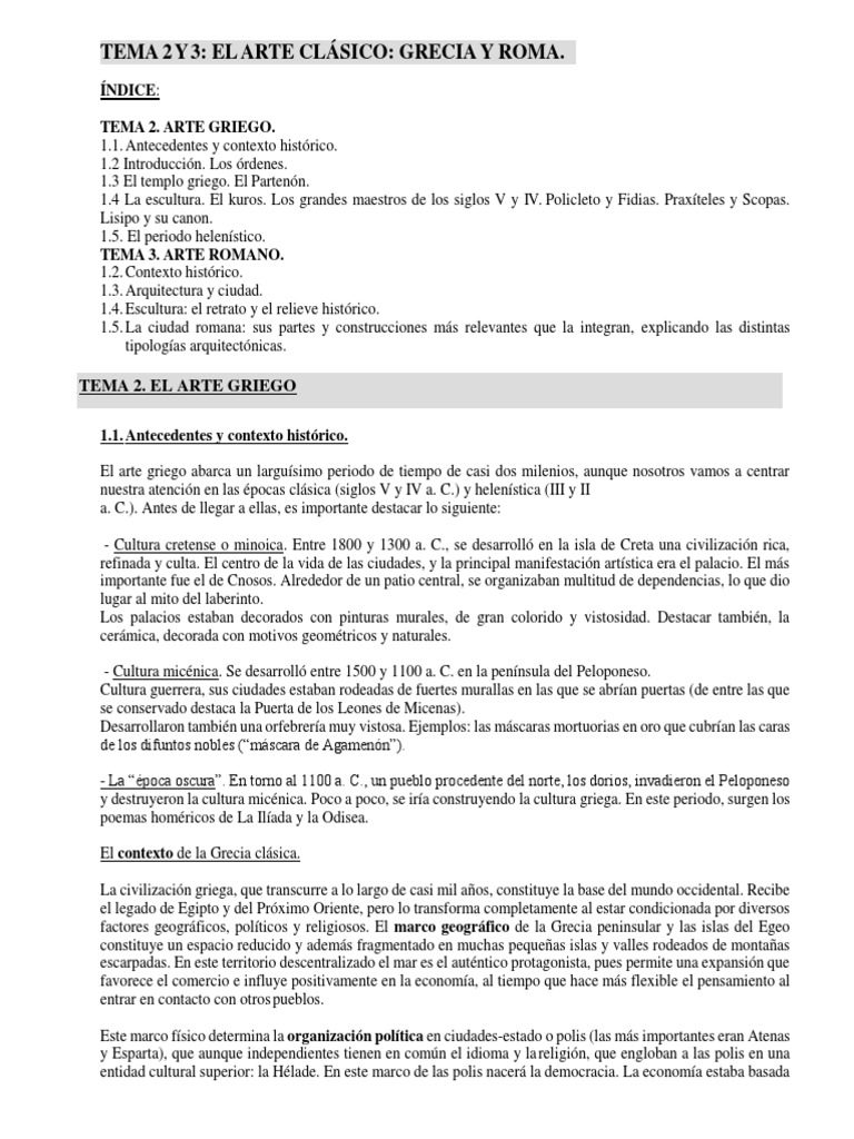 Tema 2 y 3 - Arte Clásico (Grecia y Roma) . | PDF | templo | imperio Romano