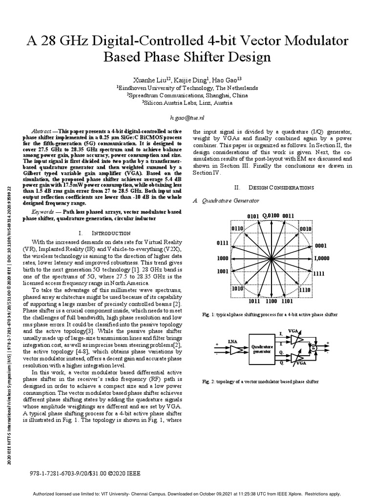 A 28 GHZ Digital-Controlled 4-Bit Vector Modulator Based Phase Shifter ...