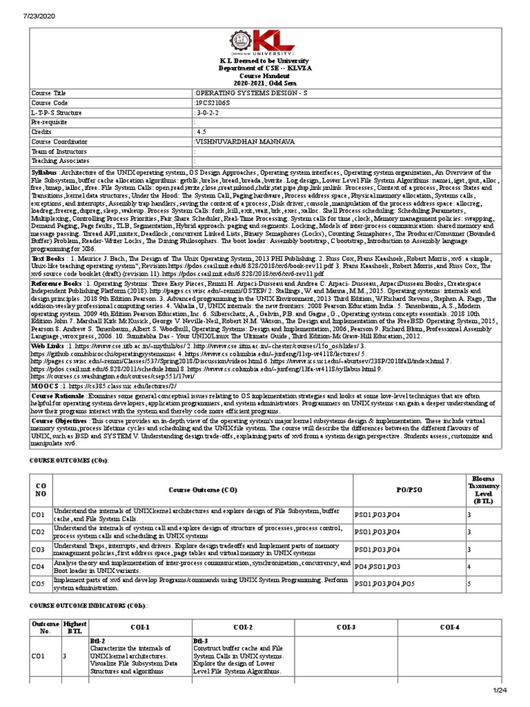 Course Handout Operating Systems Design S 19cs2106s Pdf Process Computing Operating 9924