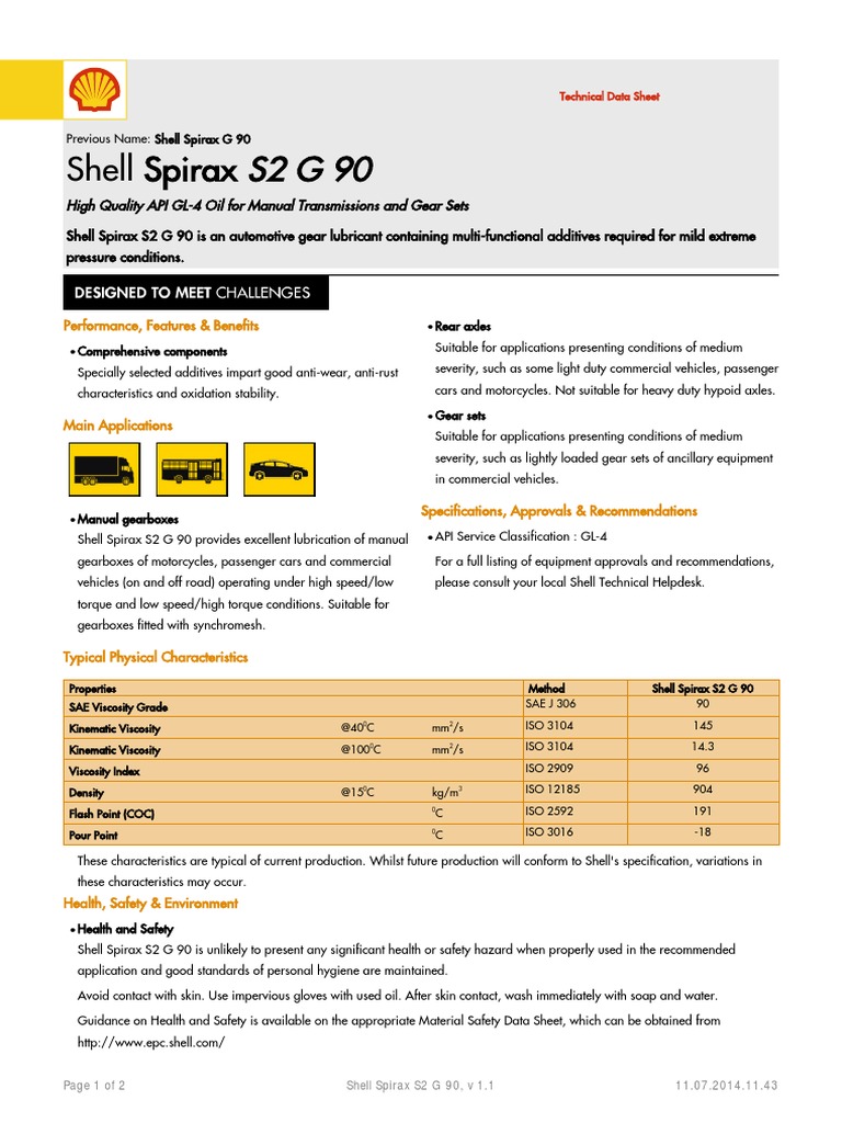 Shell Spirax S2 G90 | PDF | Transmission (Mechanics) | Manual Transmission