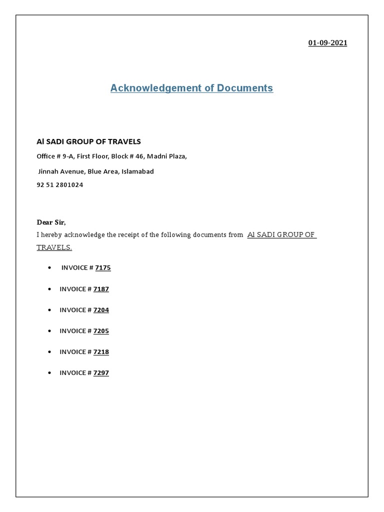 Document Receipt Acknowledgement LetteR | PDF