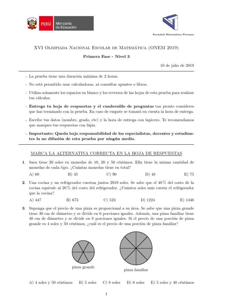 ONEM - Quinto de Secundaria - Primera Fase | PDF | Kilogramo | Litro