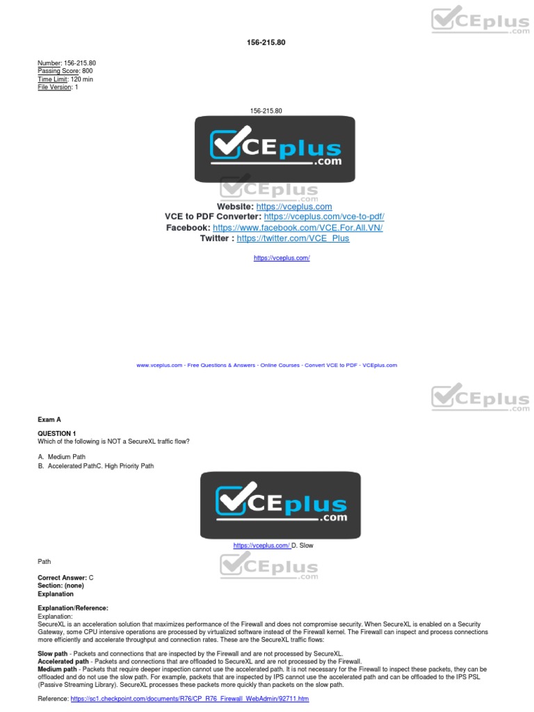 Checkpoint PracticeTest 156-215 80 v2020-06-18 by - Antonella 131q ...