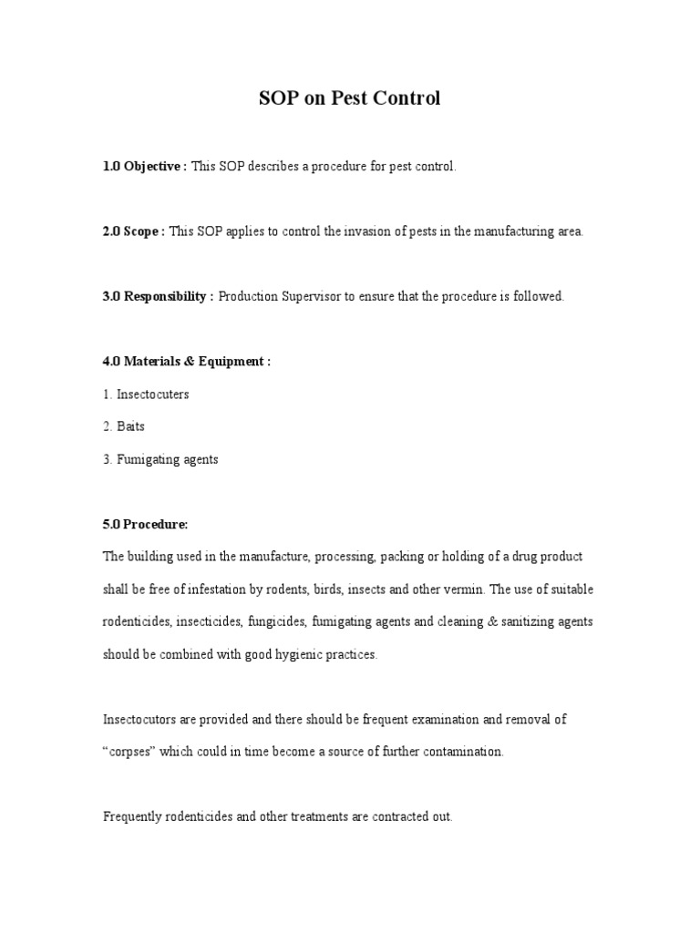 SOP On Pest Control | PDF