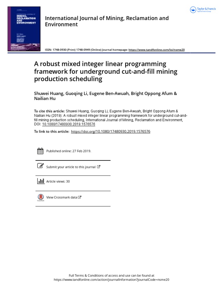 A Robust Mixed Integer Linear Programming Framework For Underground Cut ...