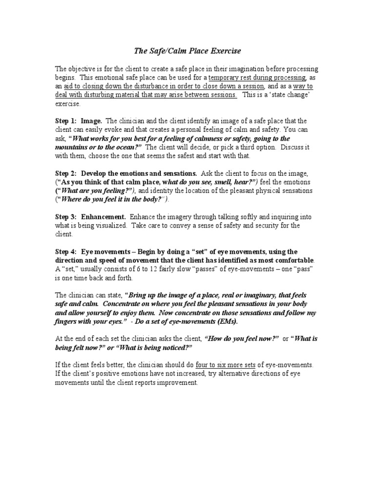 The Safe/Calm Place Exercise | PDF | Feeling | Imagination