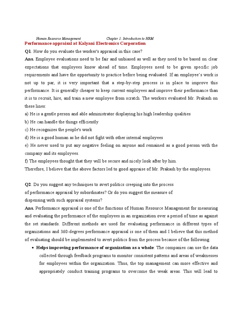 CASE STUDY-Performance Appraisal - Shreyasi | PDF | Performance ...