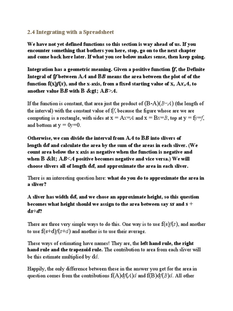 Integration With A Spreadsheet | PDF | Integral | Function (Mathematics)