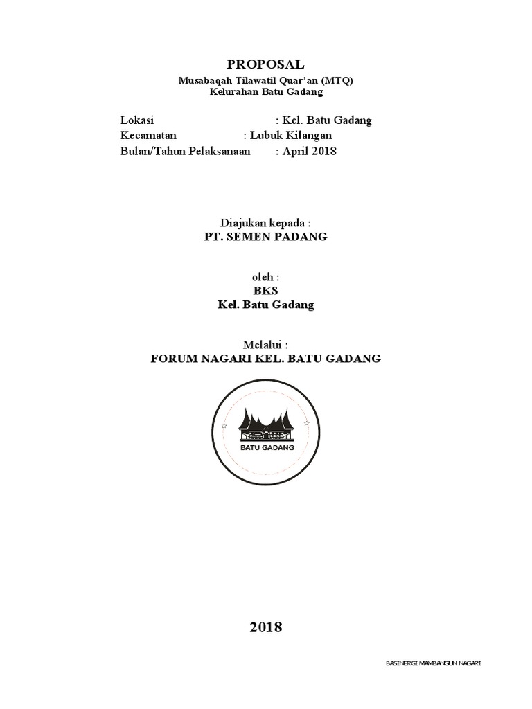 MTQ Batu Gadang 2018 Proposal | PDF