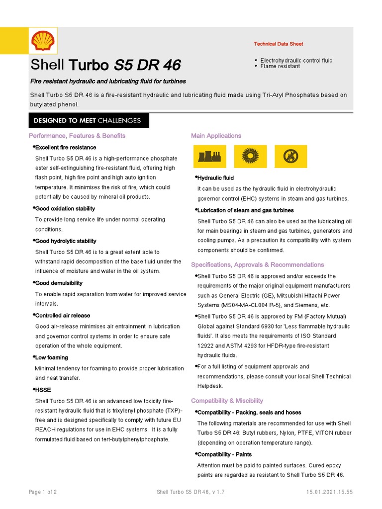 Shell Turbo S5 DR 46 | PDF | Lubricant | Turbocharger