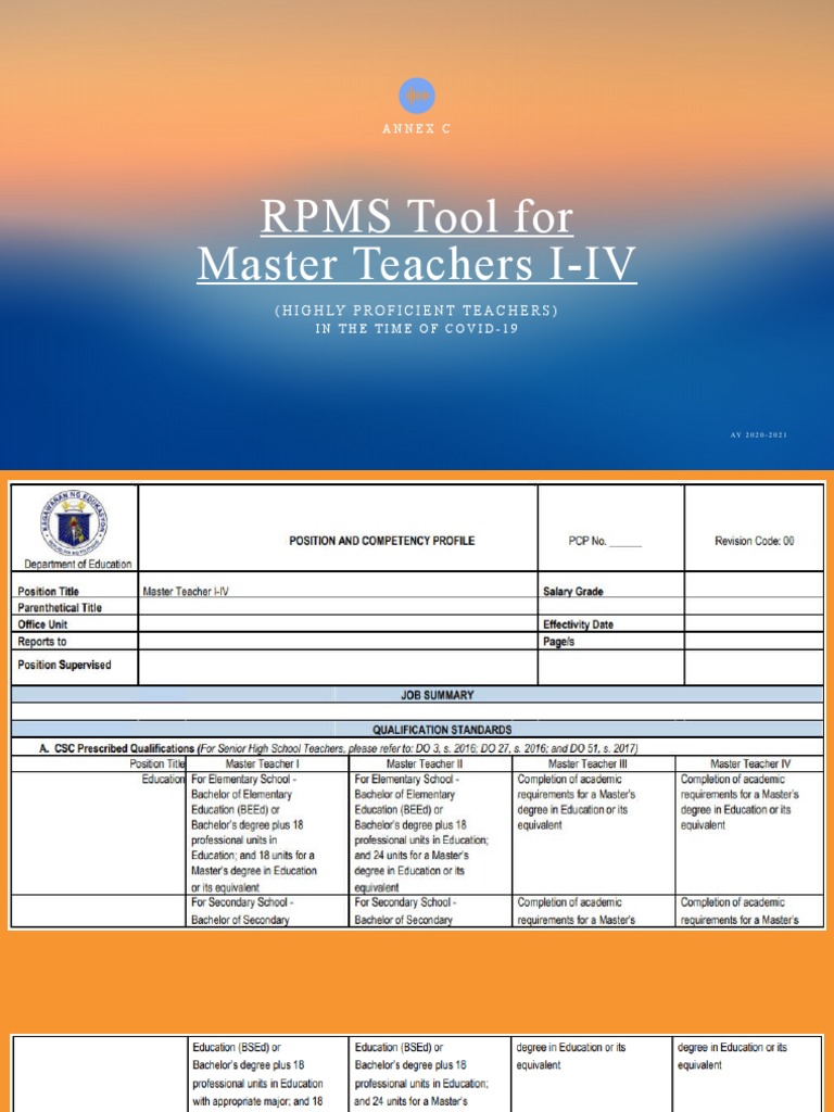 RPMS Tool For Master Teachers I-IV: Annex C | Download Free PDF ...