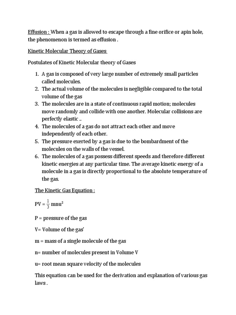 Kinetic Molecular Theory of Gases | PDF | Gases | Mathematical Physics