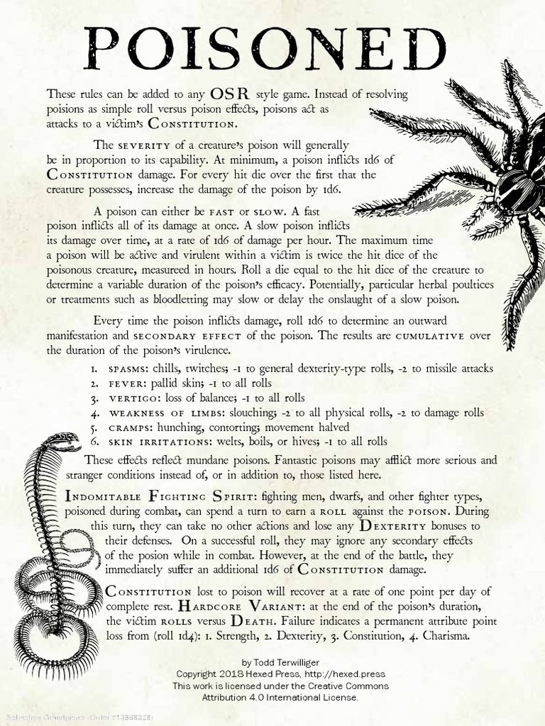 Poisoned An OSR Variant Rule Broadsheet | PDF
