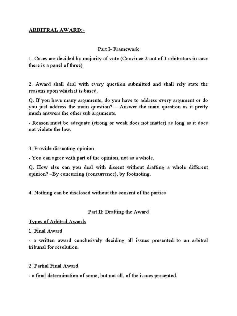 Arbitral Award Notes | PDF | Arbitration | Precedent