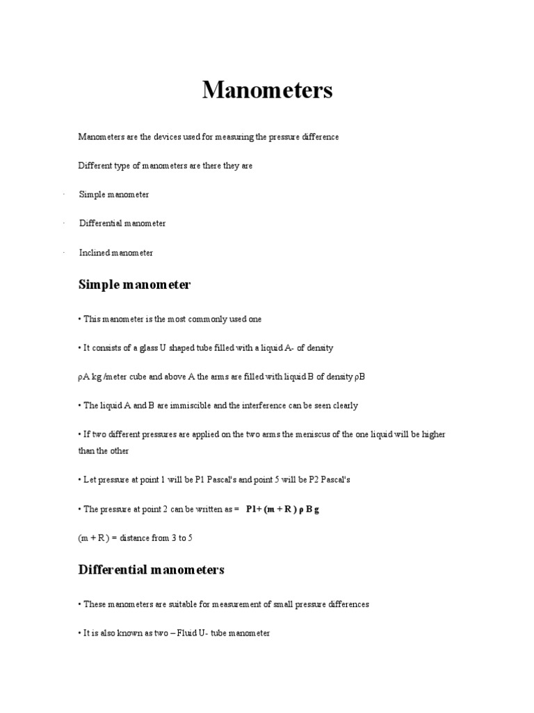 Manometers: Simple Manometer | PDF