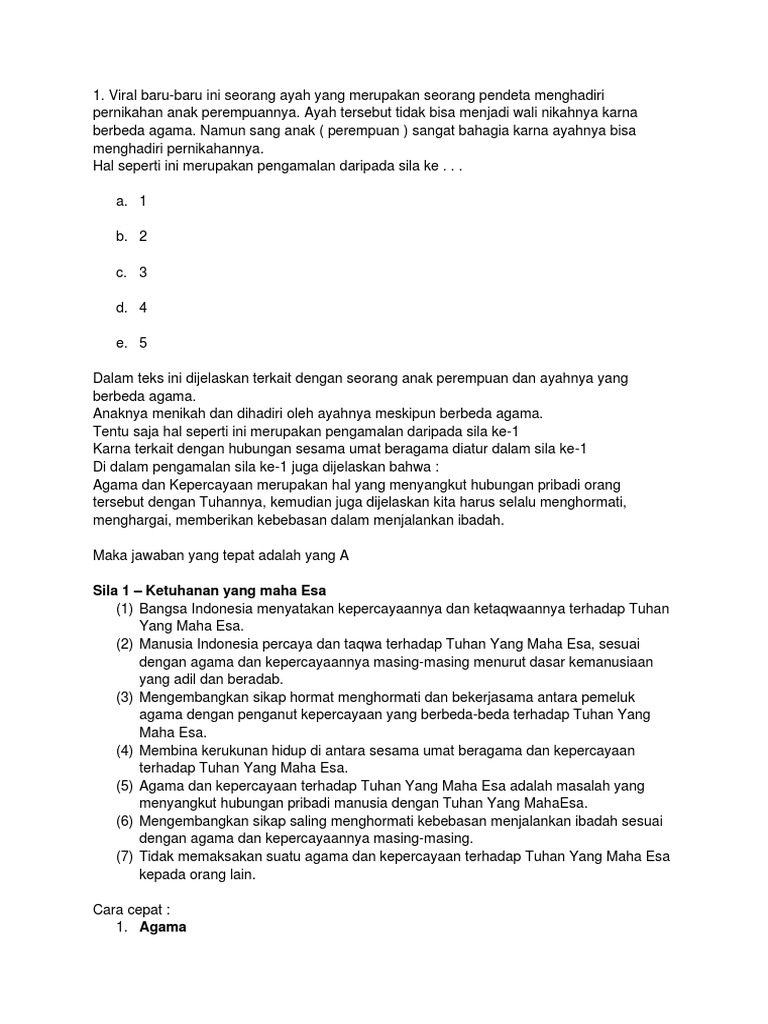 Sila 1 - Ketuhanan Yang Maha Esa | PDF | Politik | Ilmu Sosial