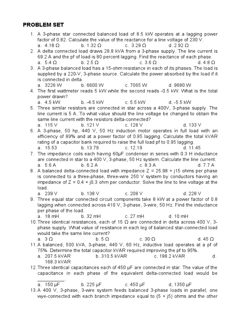 Problem Sets | PDF | Electrical Impedance | Electromagnetism