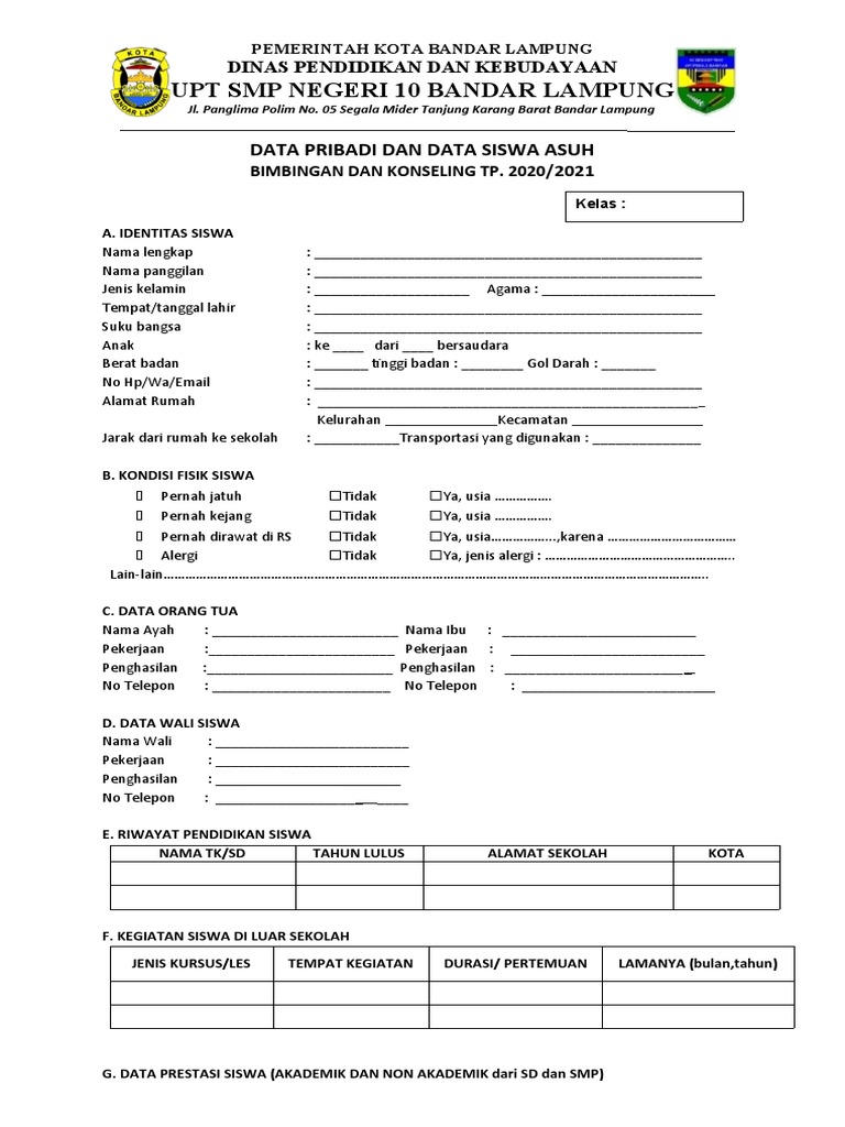 Form Data Siswa Asuh (Fix) | PDF