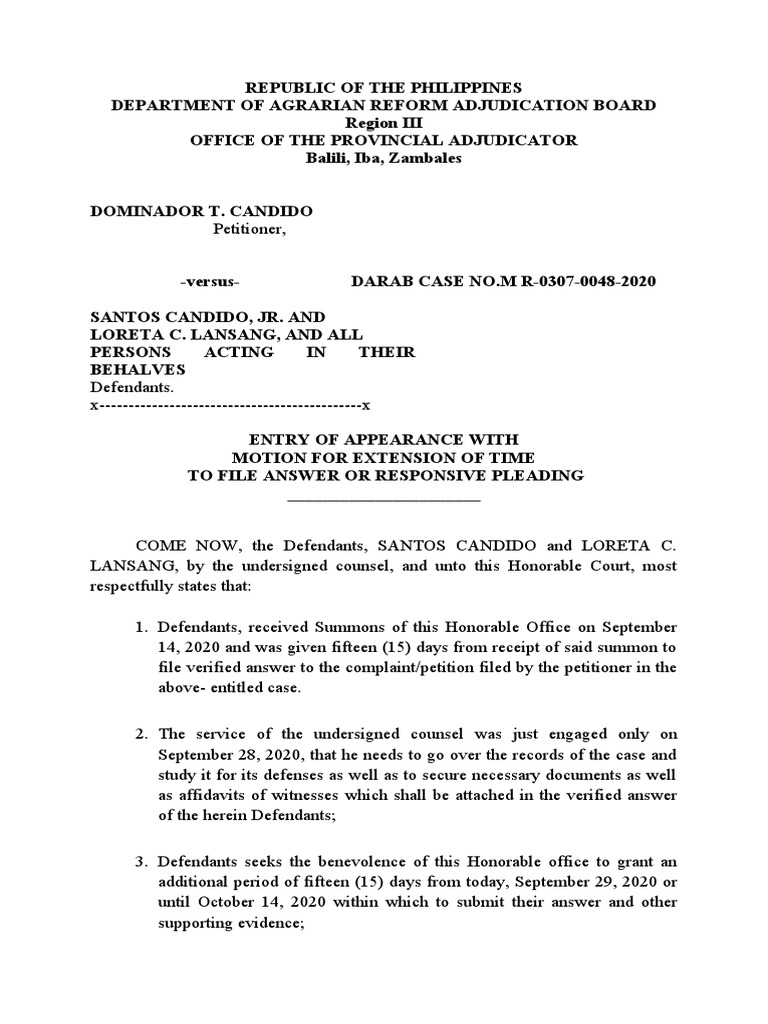 Motion For Extension of Time - DAR | PDF | Pleading | Complaint