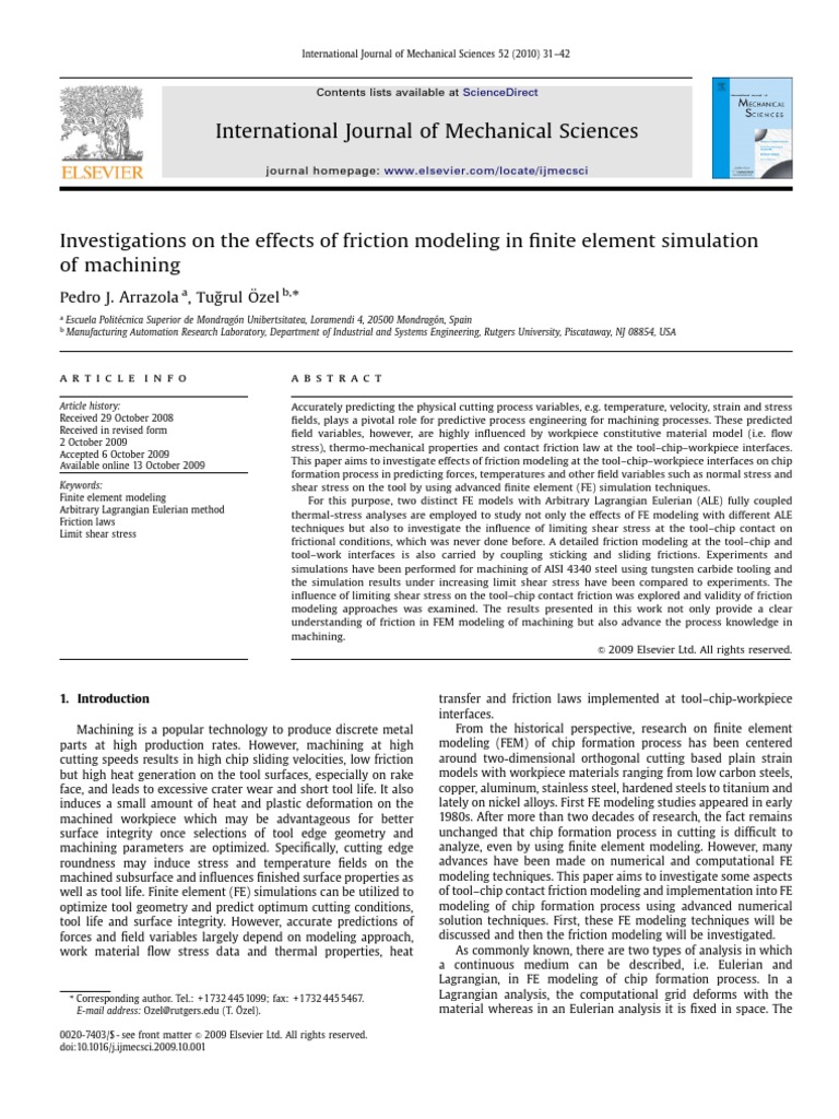 Investigations On The Effects Of Friction Modeling In Finite Element