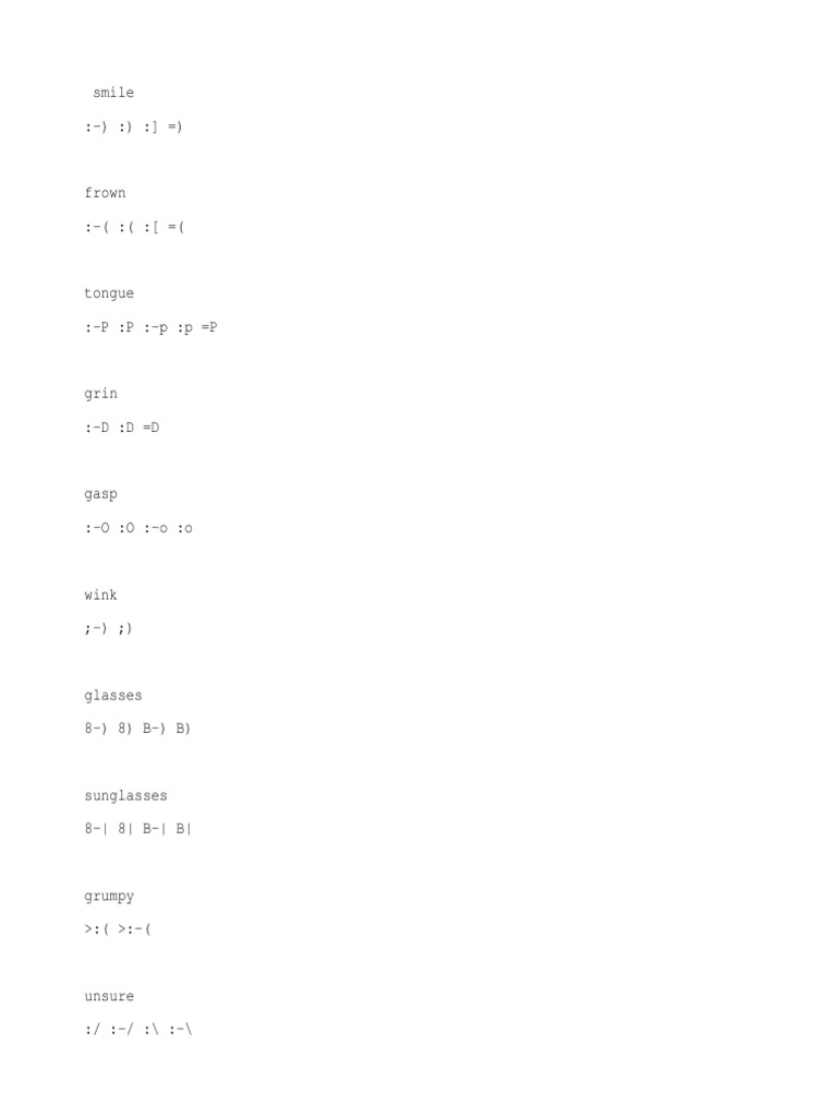 Emoticon Cheat Sheet | PDF | Computers
