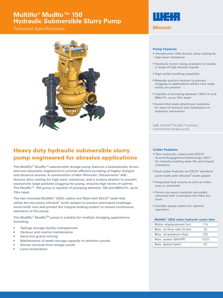 Multiflo Mudflo™ 150 Hydraulic Submersible Slurry Pump | PDF | Pump ...