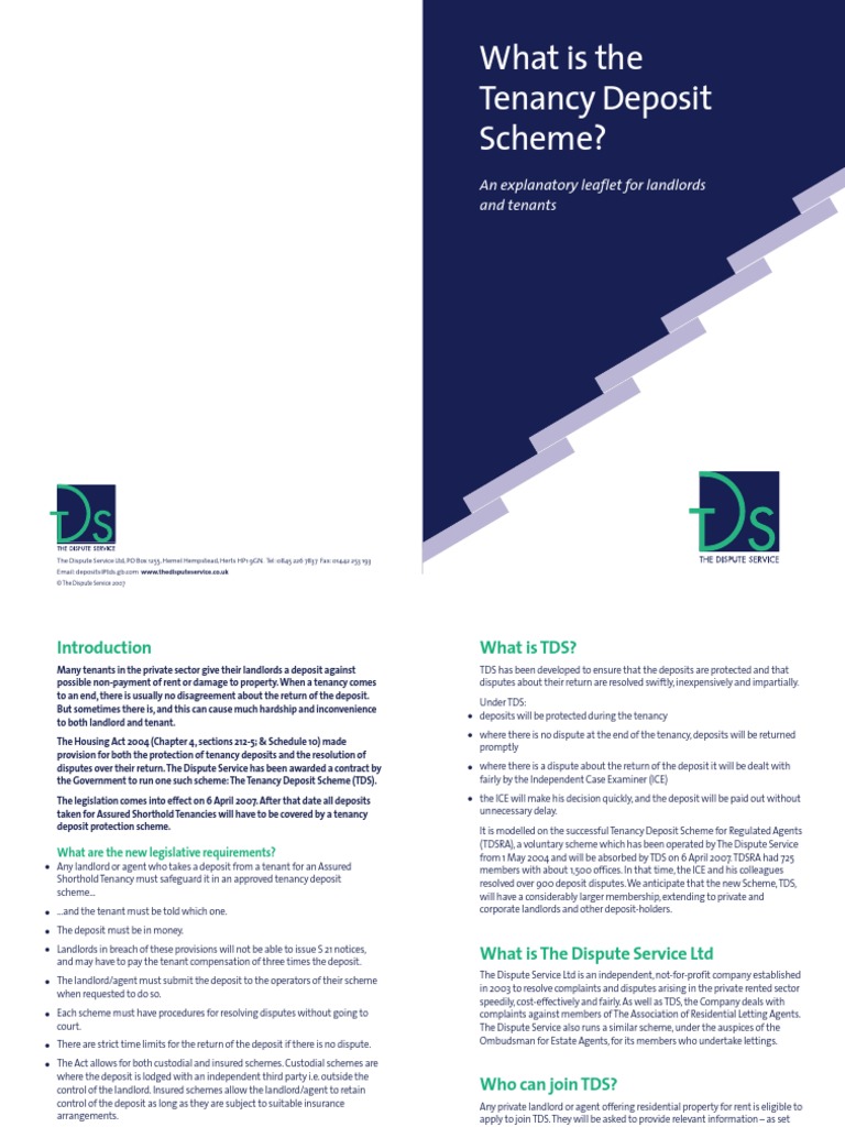 Tenancy Deposit Scheme Leaflet | PDF | Landlord | Leasehold Estate