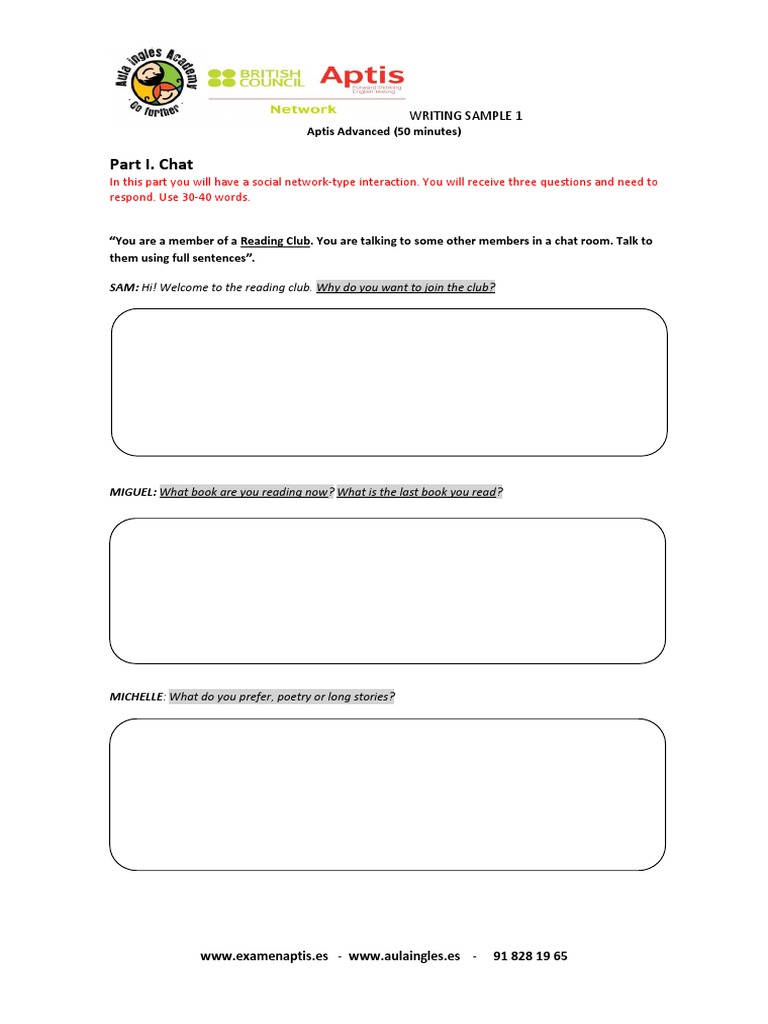 Full Aptis Writing 1 Advanced | PDF | Communication | Cognition