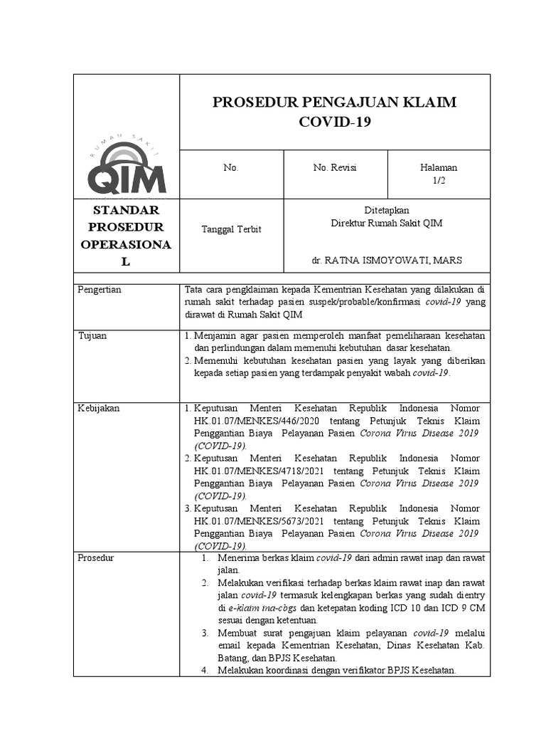 Prosedur Klaim COVID-19 RS QIM | PDF | Pengelolaan Keuangan & Uang | Hukum