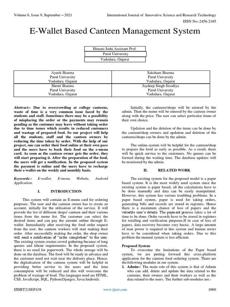 E-Wallet Based Canteen Management System | PDF | Databases | Software