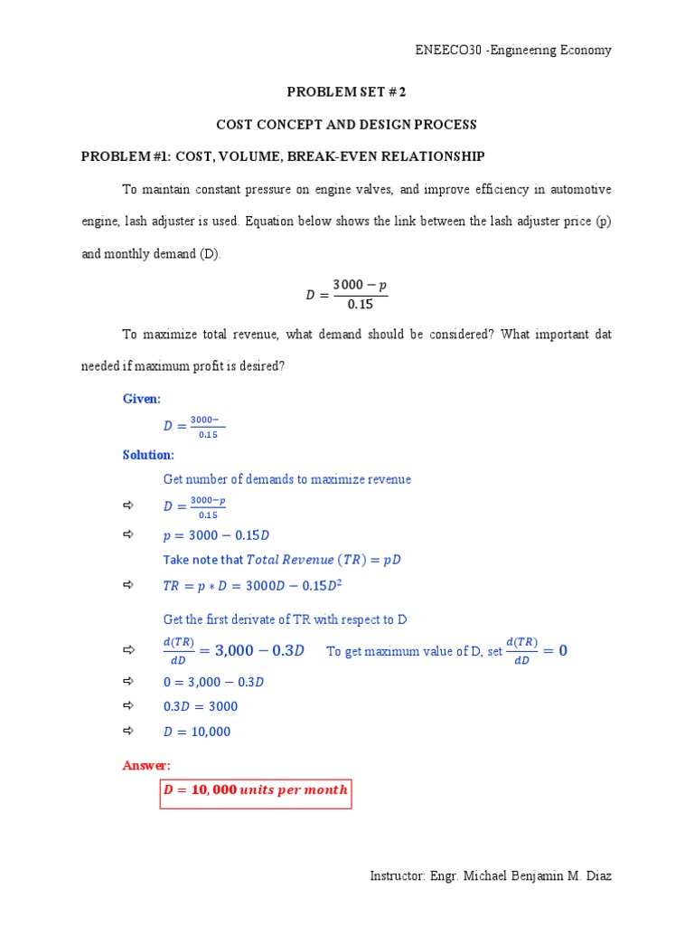 Problem Set 2 With Solution - Cost Concept & Design Process | PDF ...