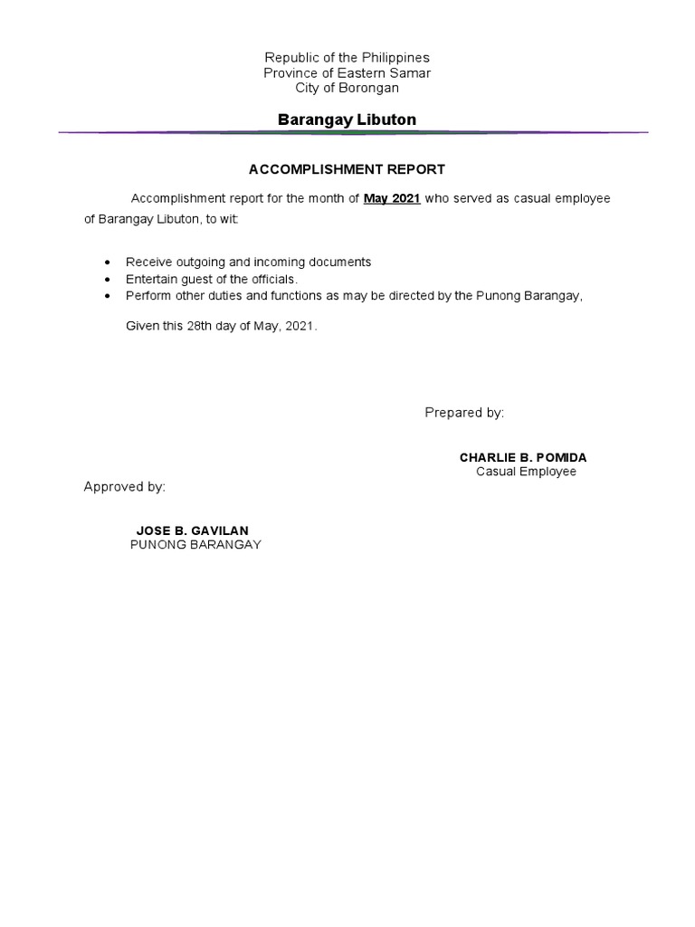 Barangay Accomplishent Report | PDF
