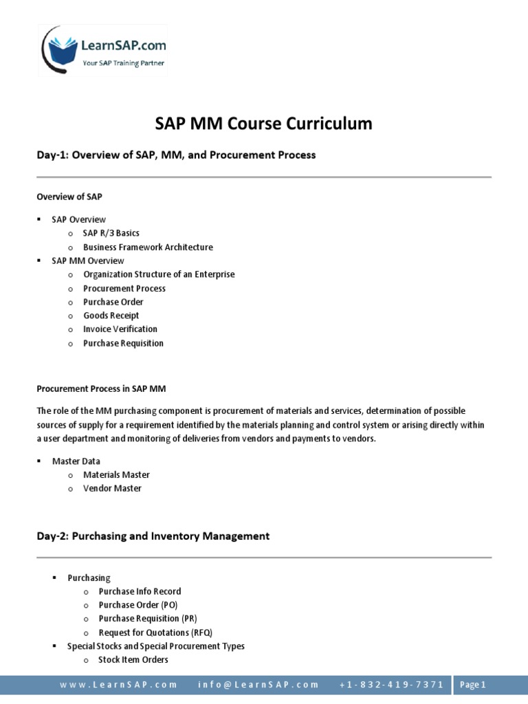 SAP MM Course Curriculum: Day-1: Overview of SAP, MM, and Procurement ...