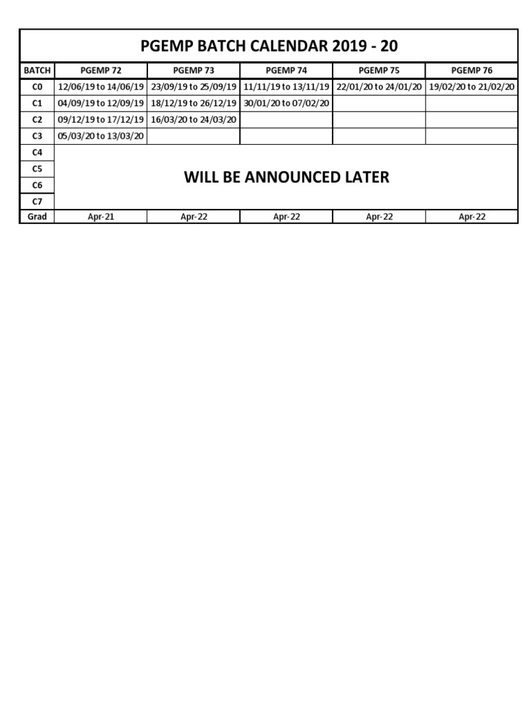 Pgemp Batch Calendar 2019 - 2020 | PDF