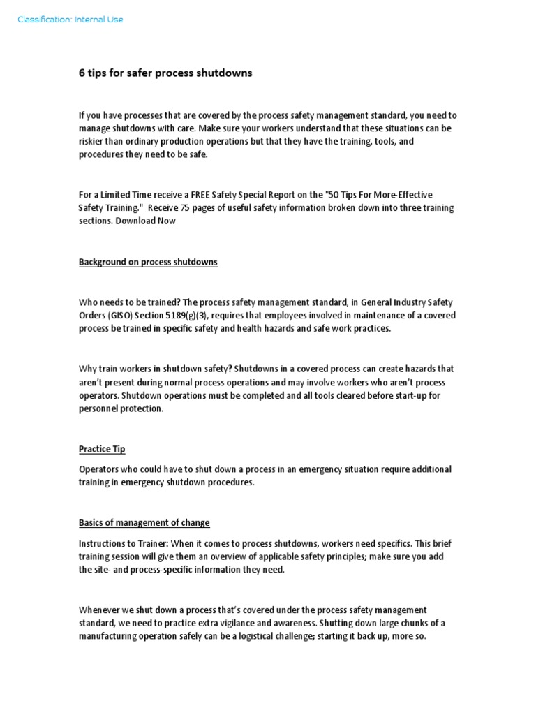 Safer Shutdowns for Process Equipment | PDF | Safety | Personal ...