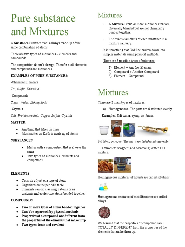 Pure Substance and Mixtures Study Guide | PDF | Chemical Substances ...