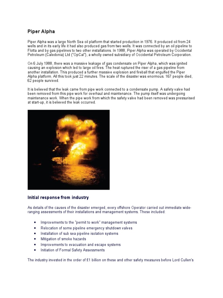 Piper Alpha: Initial Response From Industry | PDF | Safety | Audit