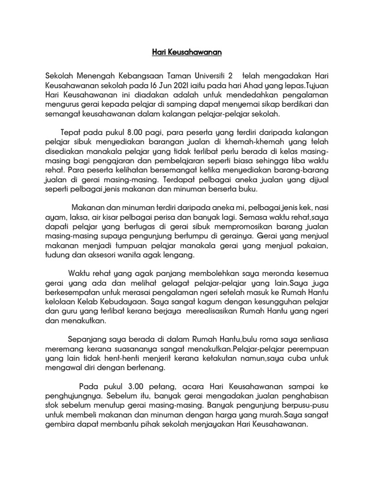 Pengalaman Hari Keusahawanan Sekolah | PDF | Ilmu Sosial | Pengembangan ...