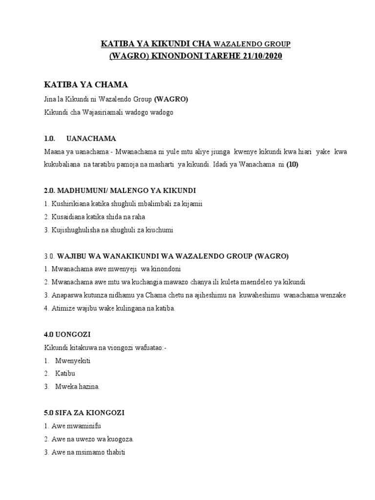 Katiba Ya Kikundi Cha Wazalendodocx | PDF