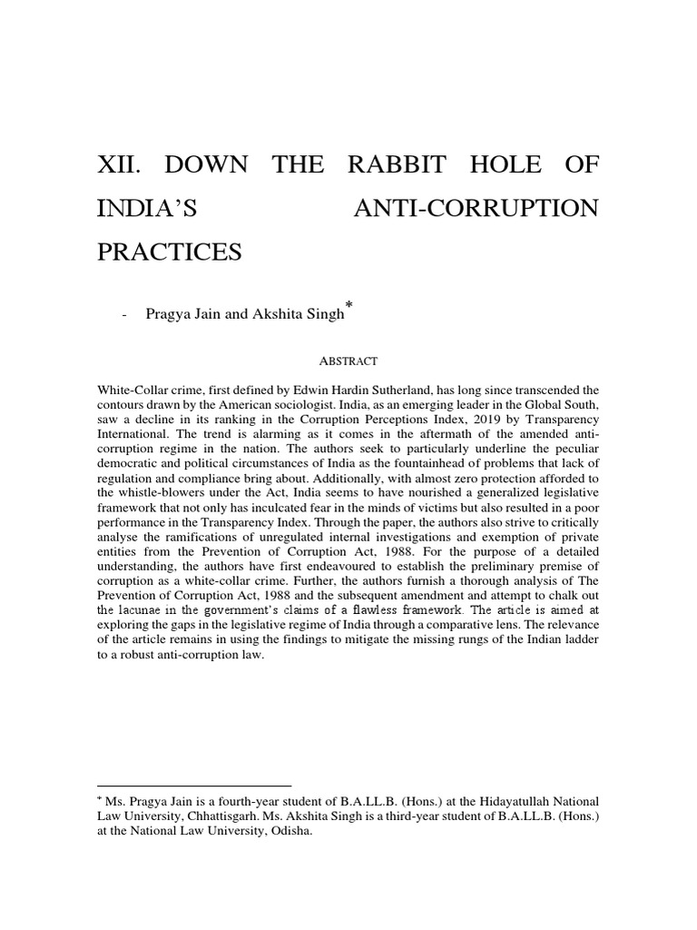 Xii. Down The Rabbit Hole of India'S Anti-Corruption Practices | PDF ...