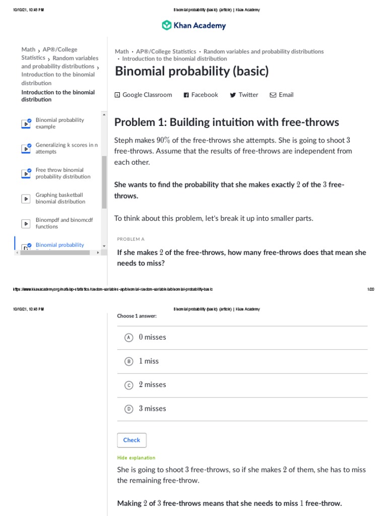 Binomial Probability Basic Article Khan Academy Pdf