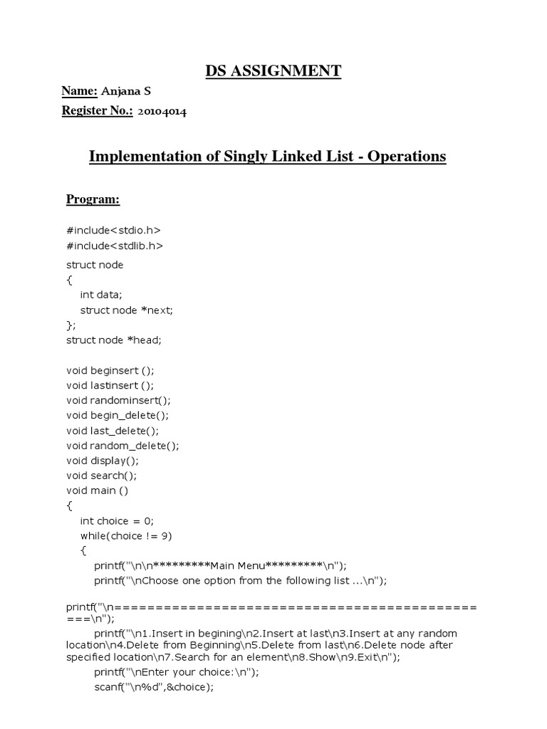 Anjana S (20104014) DS Assignment | PDF | Computer Engineering | Computer Programming