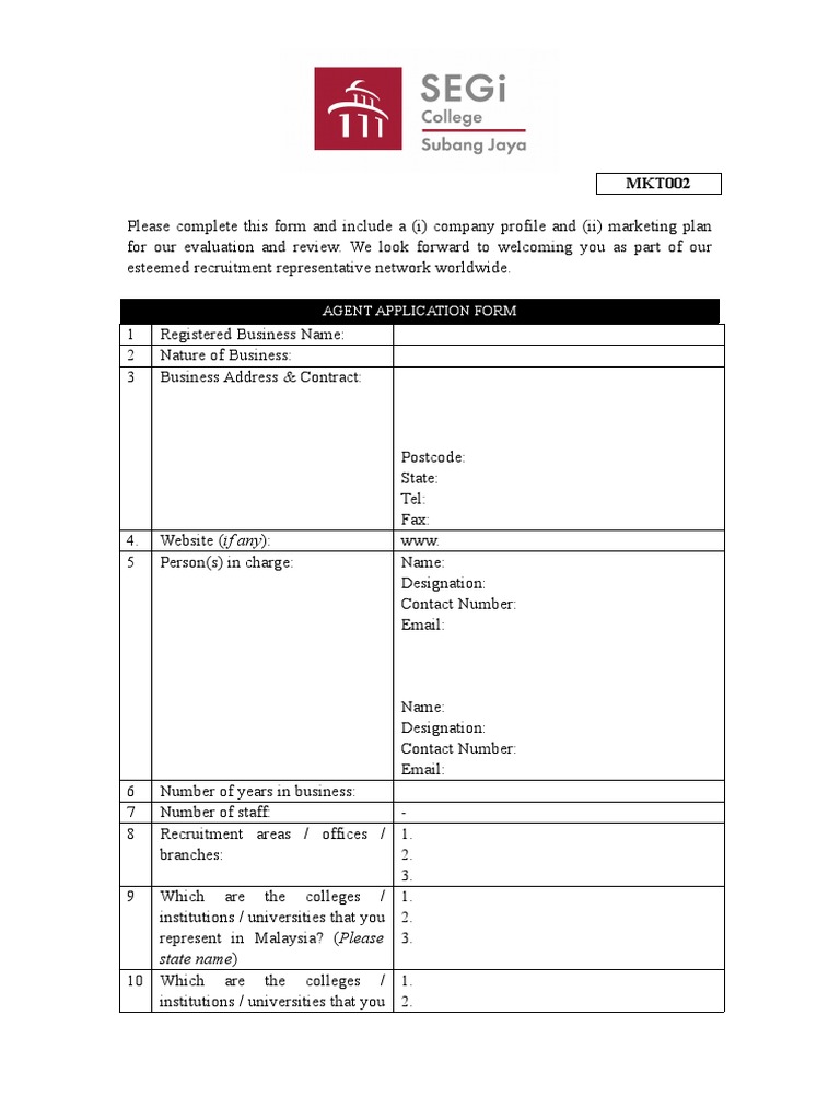 Agent Application Form - SCSJ 2 | PDF